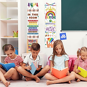 Estune 2 Pcs Welcome Banner and Poster for Teachers Rainbow Diversity Posters for Classroom Inclusive Classroom Decor for Bulletin Board Elementary Pre Middle High School Wall Sign, 11.8 x 47.2 Inch