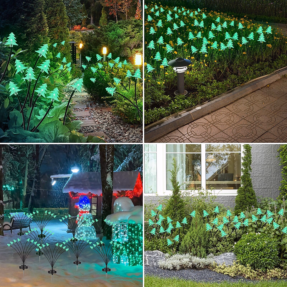 Solar Garden Tree Lights Outdoor Pathway Stake Lights, Christmas Swaying Lights Solar Tree Firefly Lights Waterproof for Yard Porch Graveyard Decor (2Pack)