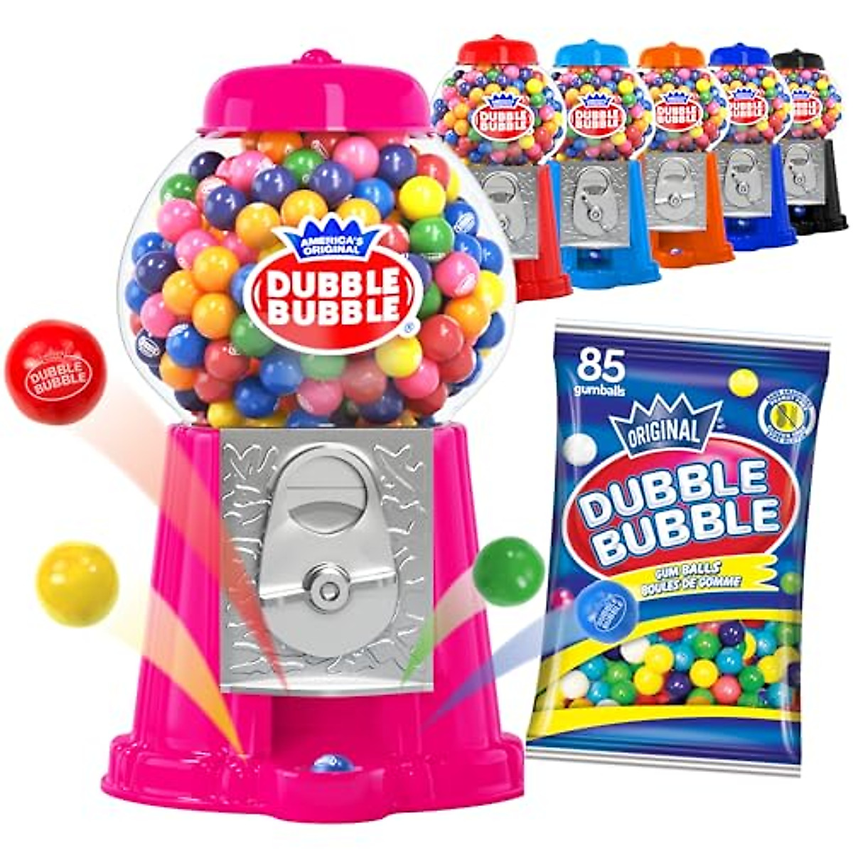 8.5" Coin-Operated Gumball Machine Bank with 85 Gumballs - Pink Candy Dispenser Toy for Kids