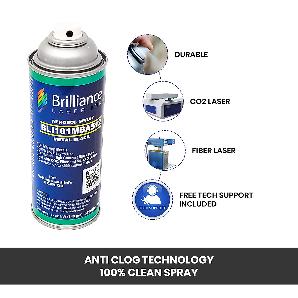 12 Oz - BLI101, BLI201 - Aerosol Red (Copper Tone) and Black Laser Ink for Metals Marking - CO2 Laser - Fiber Laser - YAG, Durable, Permanent, High Contrast, Brilliance Laser Inks