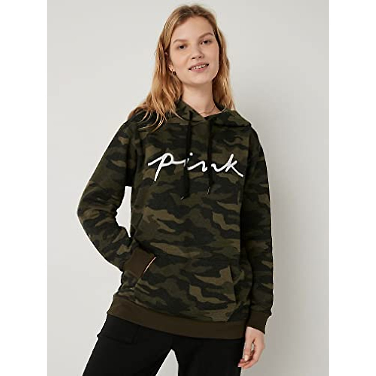 Victoria's Secret PINK Fleece Pullover Campus Hoodie, Carbide Camo, Small