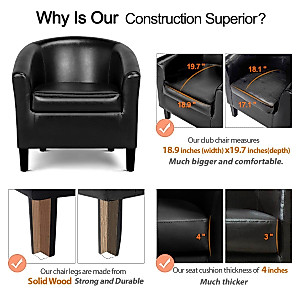 Yaheetech Barrel Chairs Set of 2, Faux Leather Club Chairs, PU Leather Accent Chairs, Waiting Room Chair with Soft Padded Seat for Living Room Bedroom Reading Room, Black