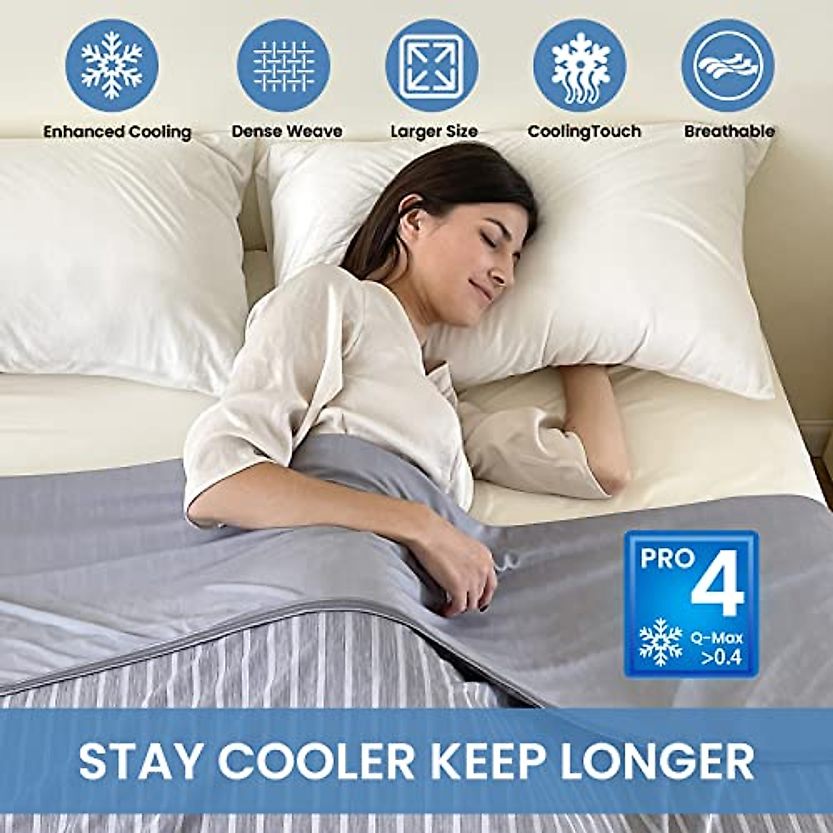 INGEROOM Cooling Blanket for Night Sweats Decorative - Stay Cool and Comfortable All Night Long, Cooling Blankets for Hot Sleepers,Lightweight Sofa Throw Blanket Grey Queen（90''x90''）