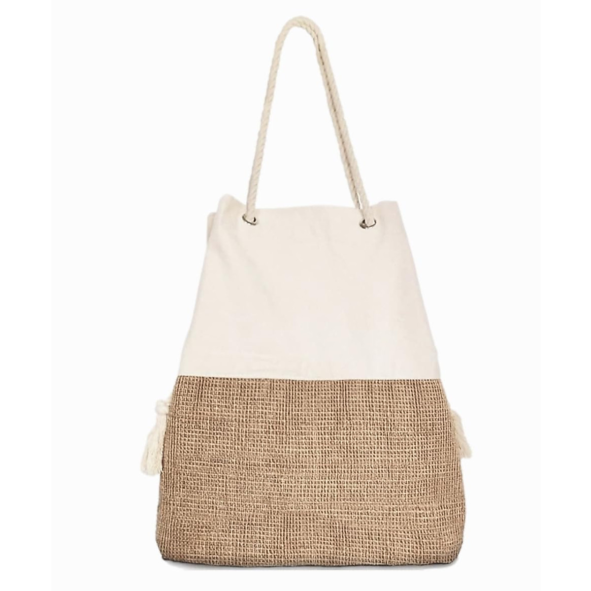 Large Beach Bag - woven beach bag - Canvas and Jute boho Tote Summer Shoulder Bag -Travel tote