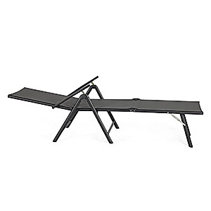 JOMEED Chaise Outdoor Reclining Adjustable Folding Lightweight Beach Patio Lounge Chair with 7 Back Reclining and 2 Leg Positions, Gray