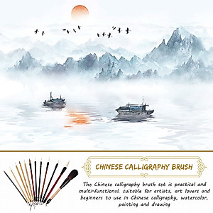12 Pieces Chinese Calligraphy Brushes Painting Writing Brushes Watercolor Brushes Set Kanji Japanese Sumi Painting Drawing Brushes Kanji Art Brushes with Roll-up Brush Holder