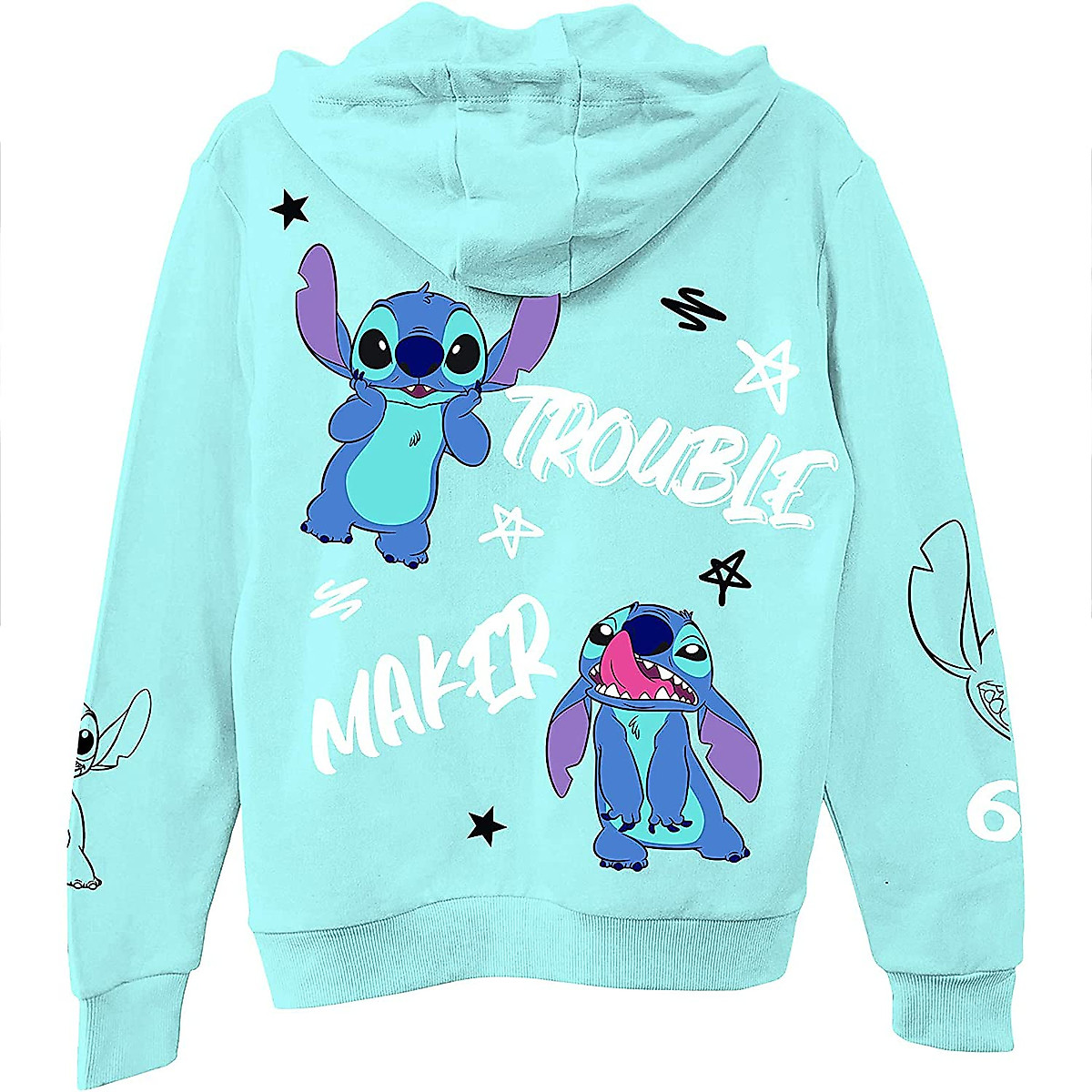 Disney Ladies Lilo and Stitch Sweatshirt - Ladies Classic Lilo and Stitch Hoodie Sweatshirt (Sky Blue Hoodie, Large)
