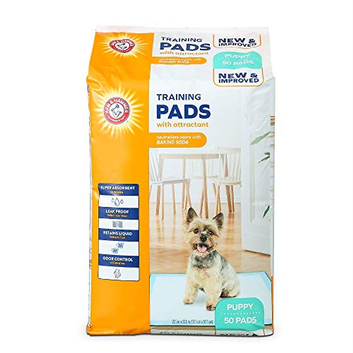Arm & Hammer for Dogs Puppy Training Pads with Attractant | New & Improved Super Absorbent, Leak-Proof, Odor Control Quilted Puppy Pads with Baking Soda| 50 Count Wee Wee Pads