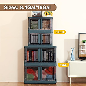 BROVIEW V6 Storage Bins with Lids, 102 QT Stackable Storage Bins with Wheels, Collapsible Storage Bins with Doors, Folding Storage Cabinets for Closet, Home Office Dorm Organizer Essential, Green