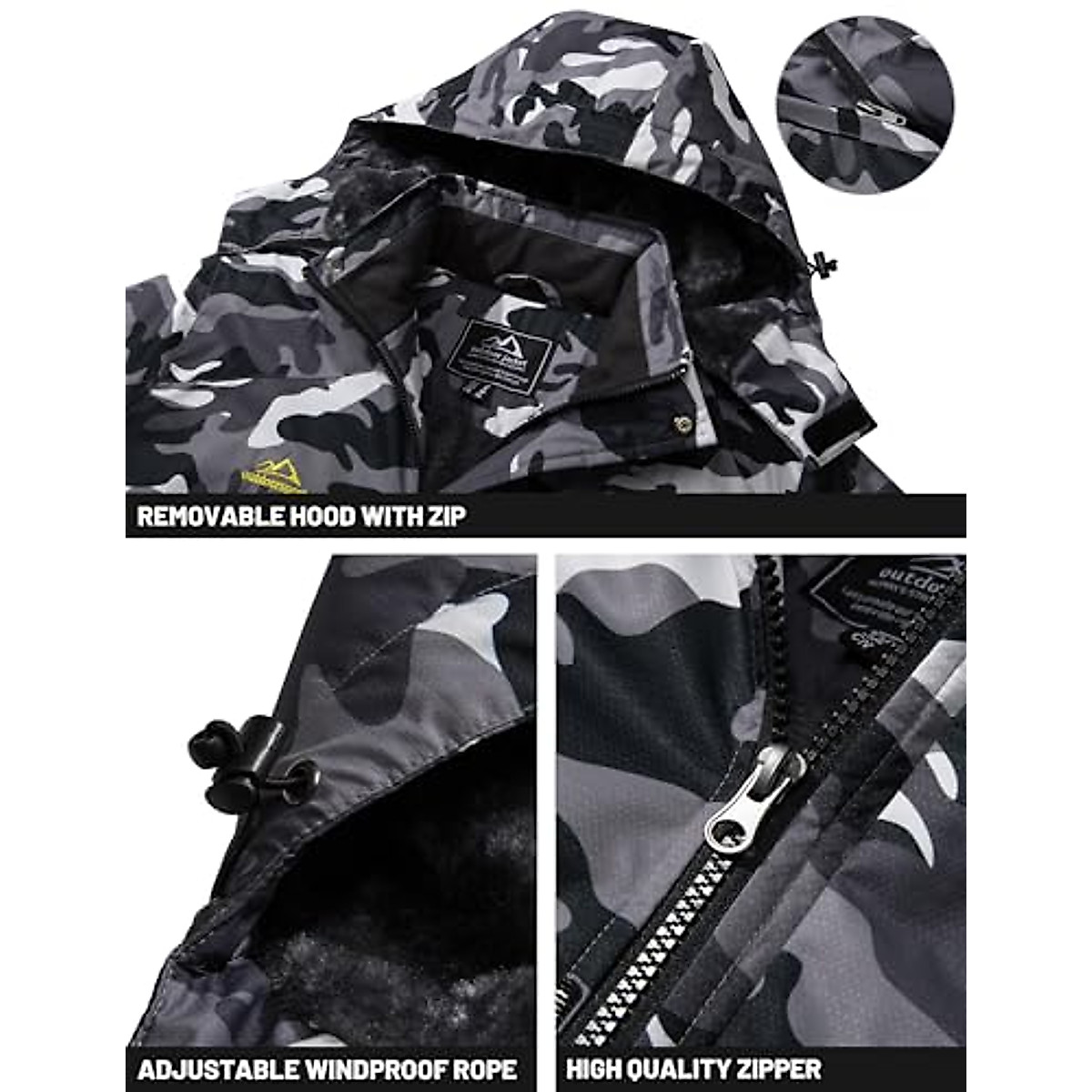 TACVASEN Mens Tactical Jacket Water Resistant Winter Ski Jacket Green Camo Military Jacket Thick Warm Jacket Camo Parka Rain Coat Snow Coat