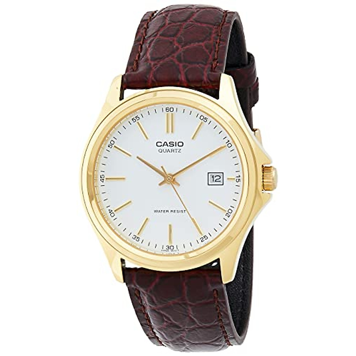 Casio MTP-1183Q-7A Men's Gold Analog Dress Watch w/Croc-Leather Band & Date