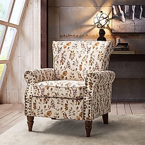 HULALA HOME Modern Wingback Accent Chair with Wood Legs & Removable Cushion, Comfy Upholstered Armchair with Nailhead Trim, Floral Pattern Single Sofa Chair for Living Room Bedroom, Yellow