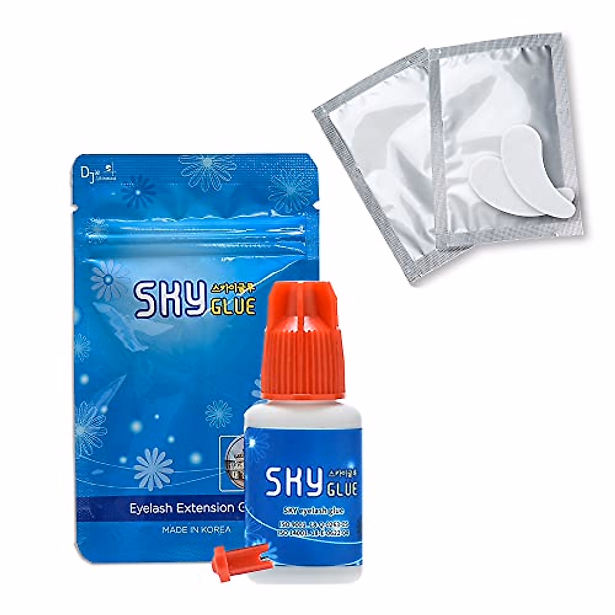 1 Bottle Long Retention Eyelash Extensions Glue Sky S+ 5ml Professional Black Eyelash Extension Adhesive 1-2s Fast Drying 6-8 Weeks Lasting time by KBS with 2 Eyepatch (OneTwo Pack)