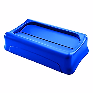 Rubbermaid Commercial Products Slim Jim Plastic Rectangular Recycling Bin with Venting Channels, 23 Gallon, Blue Recycling (FG354007BLUE) & FG267360BLUE Slim Jim Trash Can, Swing Lid, Blue