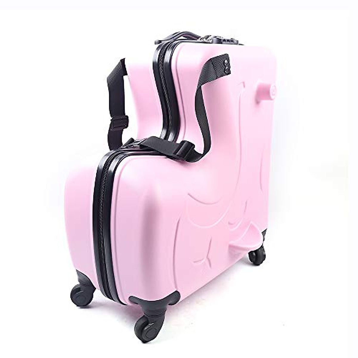20" Spinner Luggage Kids Ride-On Roll Suitcase Luggage Bags Wheeled Trolley Luggage Waterproof (Pink)