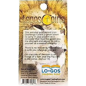 Lion of Judah, Man of God, Be Strong and Courageous, Antique Gold Plated, Challenge Coin, Joshua 1:10