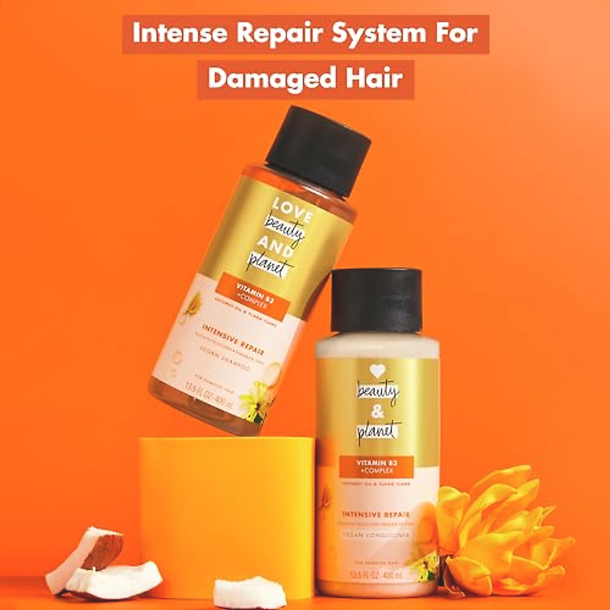 Love Beauty and Planet Shampoo with Vitamin B3 Coconut Oil & Ylang Ylang for Intensive Repair for Damaged Hair Sulfate, Silicone, & Paraben Free. Cruelty-Free. 13.5 oz