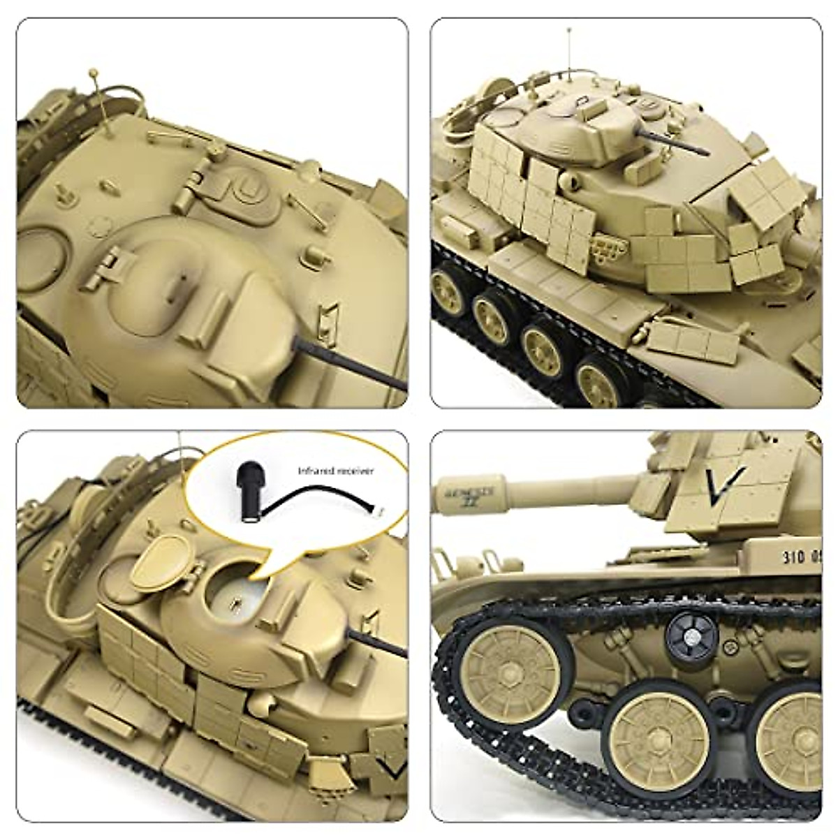 VINIX 1/16 RC Tanks That Shoot BB, 2.4G US M60A1 Main Battle Tank Model with Smoke & Sound 360-Degree Rotating Turret, Remote Control Military Vehicles Model Toys