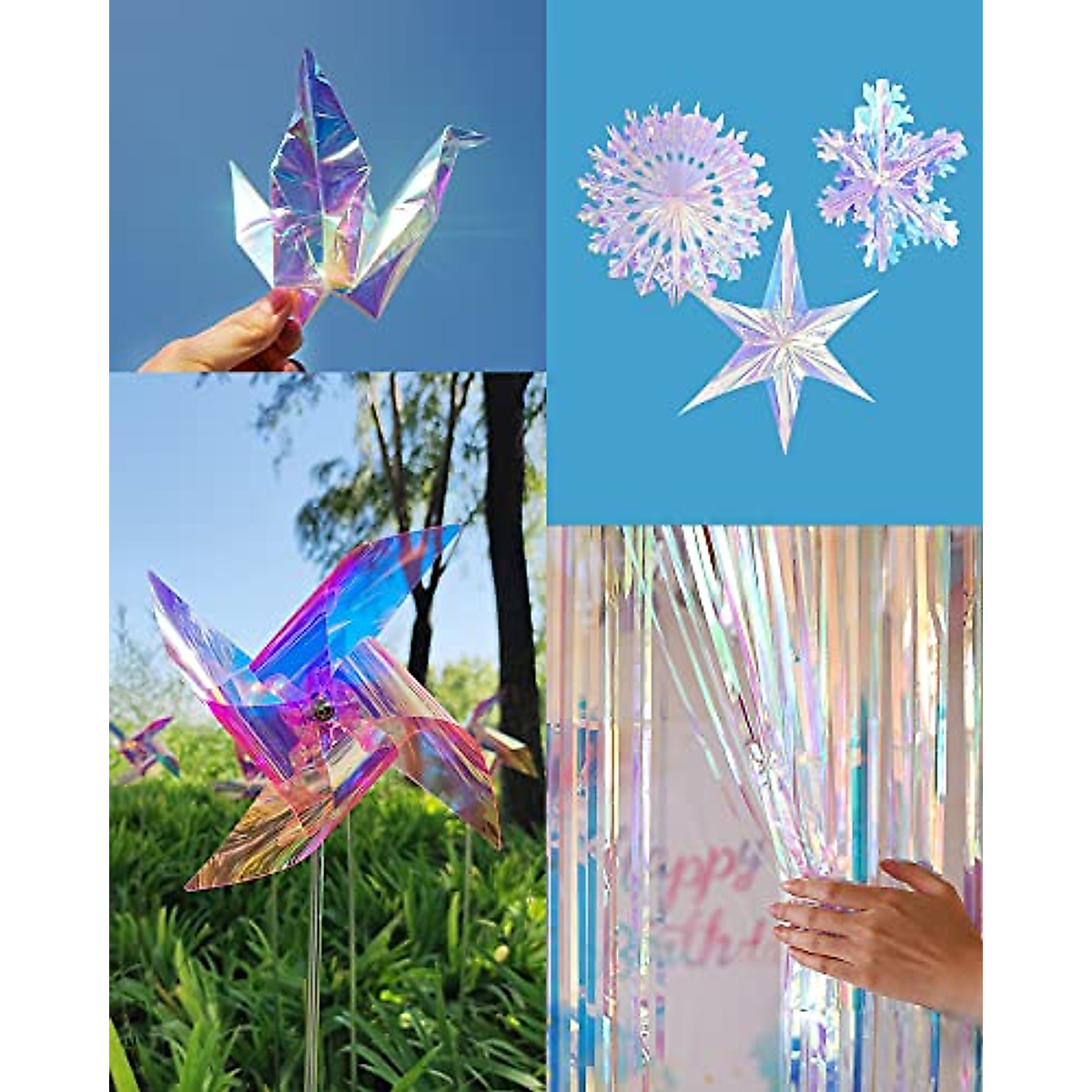 35 in x 50 ft Iridescent Cellophane Wrap Roll – Rainbow Cellophane Roll, Iridescent Film Cellophane Bags Large, Rainbow Wrapping Paper for Flower Gift Baskets Wrap DIY Wrapping (35" fold into 17.5")