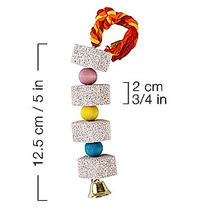 Unibene Parrot Chewing Toy, Bird Beak Grinding Stone with Bell, Lava Block Calcium Supplement Food for African Greys Amazon Conure Eclectus Budgies Parakeet Cockatiel Hamster Chinchilla Rabbit, 2 Pack