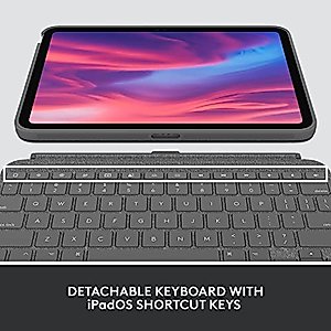 Logitech Combo Touch Detachable 10th Gen iPad Keyboard Case with Large Precision Trackpad, Full-Size Backlit Keyboard, and Smart Connector Technology - Oxford Gray