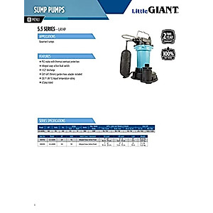 Little Giant 5.5-ASPA 115-Volt, 2100 GPH, 1/4 HP Automatic Aluminum Sump Pump with Snap-Action Float Switch and 10-Ft. Cord, Blue or Black, 505702