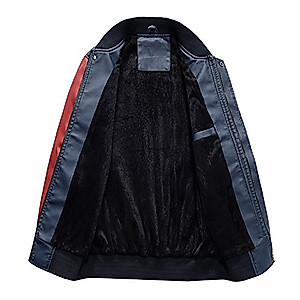 Lavnis Men's Faux Leather Jacket Casual Baseball Stand Collar Slim Fit Coat White 2XL