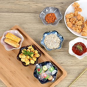 Dipping Bowls Set of 6, Ceramic Soy Sauce Dish, Flower Dipping Sauce Bowls, Pinch Bowls, Special Reactive Glazed Small Condiment Finger Bowls for Dip Sushi Soy Sauce Cup Dish