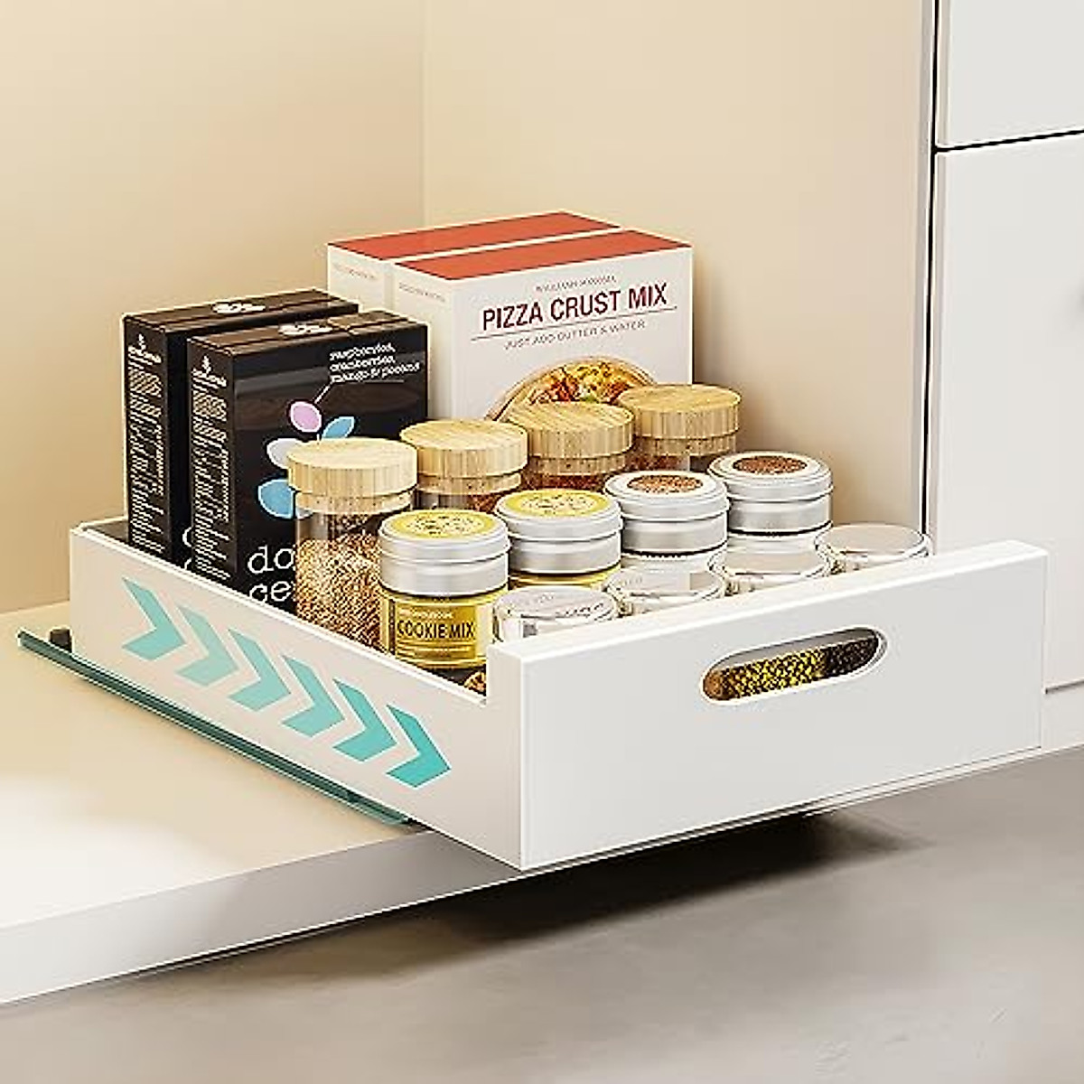 Pull Out Cabinet Organizer, Fixed with Adhesive Film, Slide Out Pantry Shelves, Pull-Out Drawers, Sliding Under Sink Storage Organization, for Kitchen, Living Room, Bathroom, 16.9"D x 11.8"W x 3.1"H