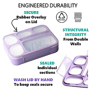 Bento Box with Bag and Ice Pack Set for Kids. Lunch Boxes Snack Containers for Boys Girls Adults. 6 Compartments, Leakproof Portion Container Boxes Insulated Bags for School Lunches, BPA Free, Lilac