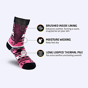 HOT FEET Boys and Girls 2 Pack Heavy Thermal Socks - Traps in Warmth – Kids Thick Insulated Crew for Casual Cold Weather Use (Heart Fair Isle)