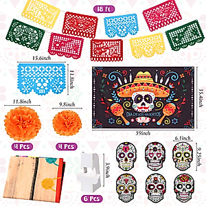 Buryeah 23 Pcs Halloween Day of The Dead Trunk or Treat Car Decorations Kit Dia De Los Muertos Themed Car Decor Mexican Serape Marigold Flower Heads Cutouts Background for Car Trunk