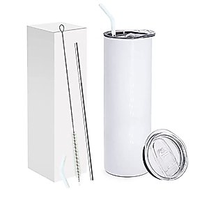 ZREGGUR Sublimation Tumblers bulk 20 oz 1Pack Stainless Steel Double Wall Insulated Straight Sublimation Tumbler Cups Blank White with Lid and straw, Individually Box,brush,Heat Transfer