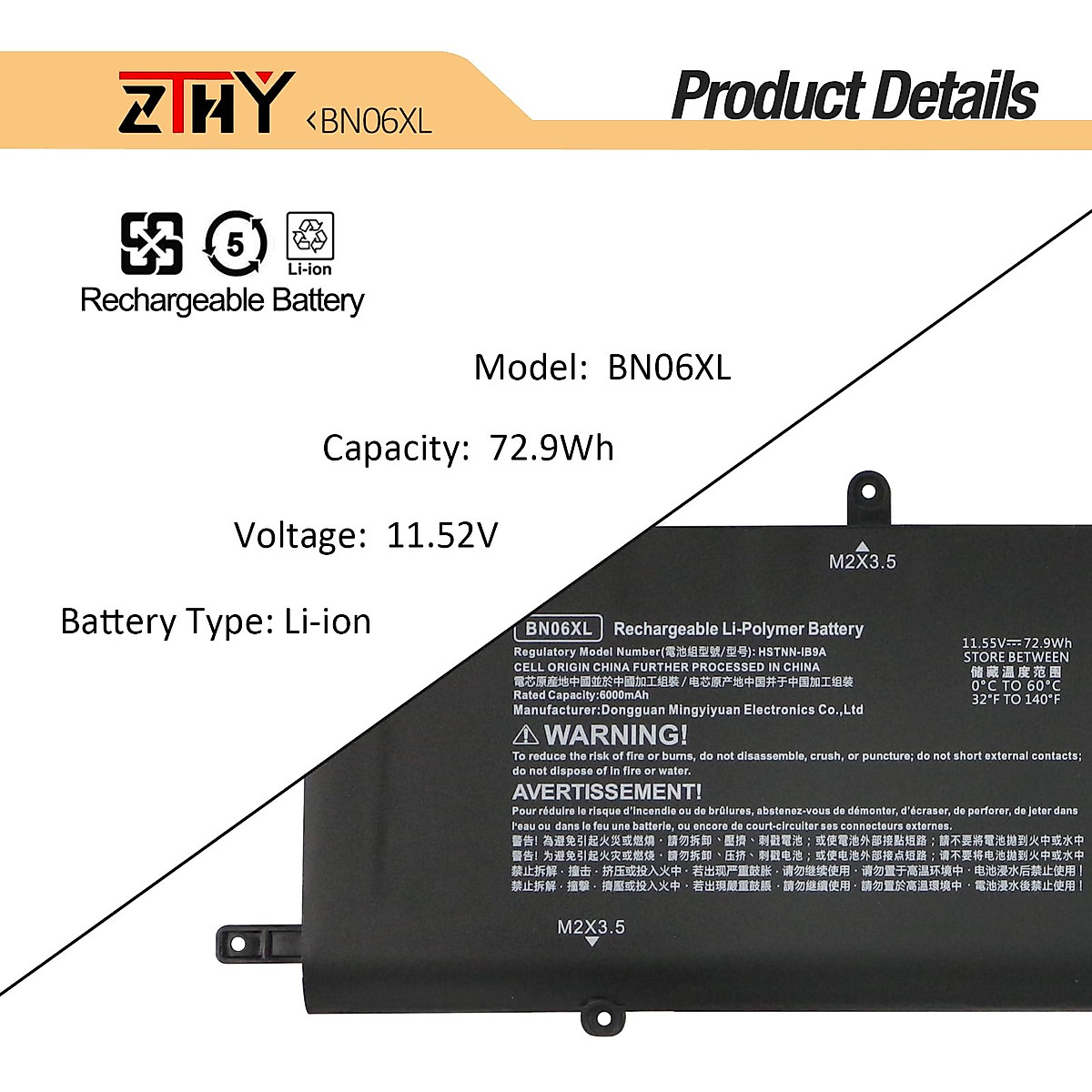 ZTHY BN06XL Battery Replacement for HP Spectre X360 15-EB000 15T-EB000 15t-eb100 15-EB0XXX 15-EB0025TX 15-EB0035TX 15-EB0053TX 15-eb0011NA 15-eb0042NB 15-eb0785NG BN06072XL L68235-1C1 TPN-Q226