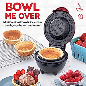 Dash Mini Waffle Bowl Maker for Breakfast, Burrito Bowls, Ice Cream and Other Sweet Deserts, Recipe Guide Included - Red