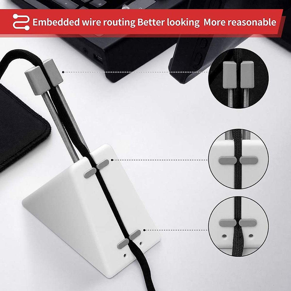Hotline Games Mouse Bungee Mouse Cord Clip Cord Management System Fixer Holder for Esports FPS Game (3.0 White)