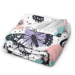 Butterfly Blanket Cozy Plush Flannel Fleece Colorful Butterflies Throw Blanket for Adult Youth Kids Ultra Soft Lightweight Fuzzy Party Blankets Gifts for Bed Couch Sofa 50"x40"