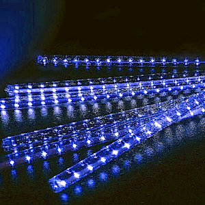 LED Meteor Shower Lights 30cm 10 Tubes 300 LED High Brightness Lcicle Cascading Icicle String Light for Christmas New Year Night Lighting Garden Tree Home Decor, Blue