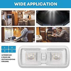 Kohree Upgrade 1000 Lumen Led RV Ceiling Double Dome Light Fixture, 5 Pack 12V Camper Interior Lighting with ON/Off Switch for Trailer RV Car Boat, Clear Cover (Natural White 4000-4500K, 60 X 5050SMD)