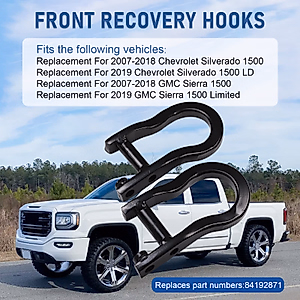 CARMOCAR Front Tow Hooks Ring Replacement for 2007-2019 Chevy Silverado GMC Sierra 1500 in Black Front Lower Bumper Trailer Ring Replace 84072463 Steel Alloy