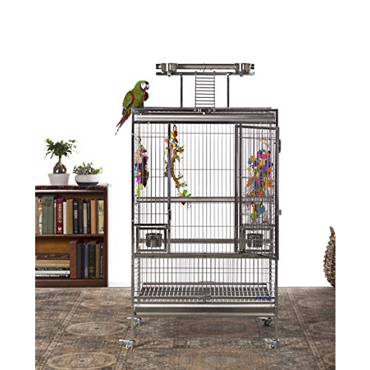 Prevue Pet Products Large Stainless Steel Play Top Bird Cage, Rust Resistant Metal Cage for Birds with Rooftop Ladder and Playtop