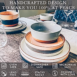 Mora Ceramic Flat Dinner Plates Set of 6, 10.5 in High Edge Dish Set - Microwave, Oven, and Dishwasher Safe, Scratch Resistant, Modern Dinnerware- Kitchen Porcelain Serving Dishes - Assorted Neutrals
