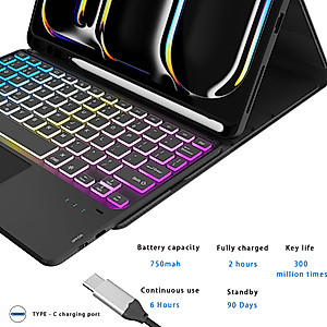 for iPad Air 11 inch (M2) 2024 & iPad Pro 11 inch 4/3/2/1.Generation & iPad Air 5/4 10.9 inch Case with Detachable Keyboard : 7 Color Backlight Tablet Keyboard Cases with Touchpad & Pencil Holder