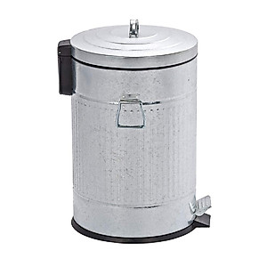 WENKO Step Trash Can with Lid and Pedal, Retro Metal Garbage Bin, for Bathroom, Kitchen, Office, Soft Close, 5 Gallon, 12.2 x 18.7 x 12.2 in, Gray