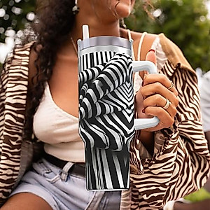 HULIBIN Black & White Stripe Print Double Deck Stainless Steel Travel Coffee Cup With Lid 40 Oz Ice Bully Cup