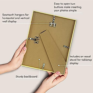 Americanflat 8.5x11 Picture Frame in Gold - Thin Border Photo Frame with Shatter Resistant Glass - Horizontal and Vertical Formats for Wall and Tabletop