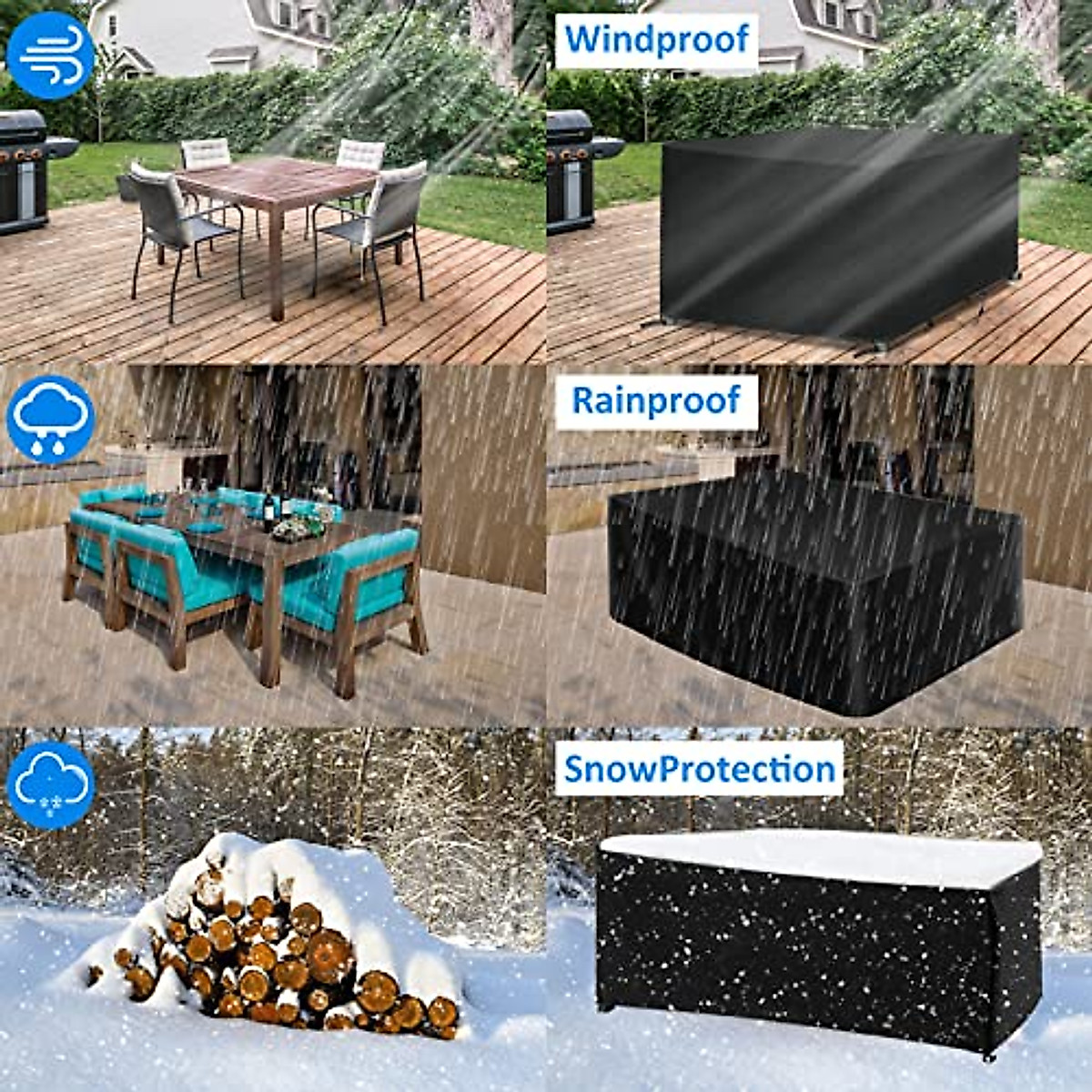 WANOCEAN Patio Furniture Covers Waterproof, Patio Table Cover Rectangle Outdoor 110" L X 83" W X 28" H 420D Oxford Fabric Dustproof with Storage Bag, Fits for Dining Square Table Sofa and Chair