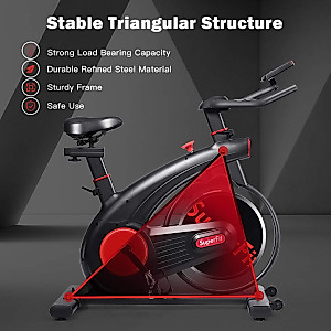 GYMAX Indoor Exercise Cycling Bike, Stationary Bike with 20lbs Steel Flywheel & Heart Rate Monitor, Silent Operation for Home, Gym, Office (Black+Red)
