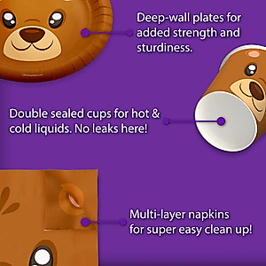 Bear Birthday Party Supplies Set Plates Napkins Cups Tableware Kit for 16