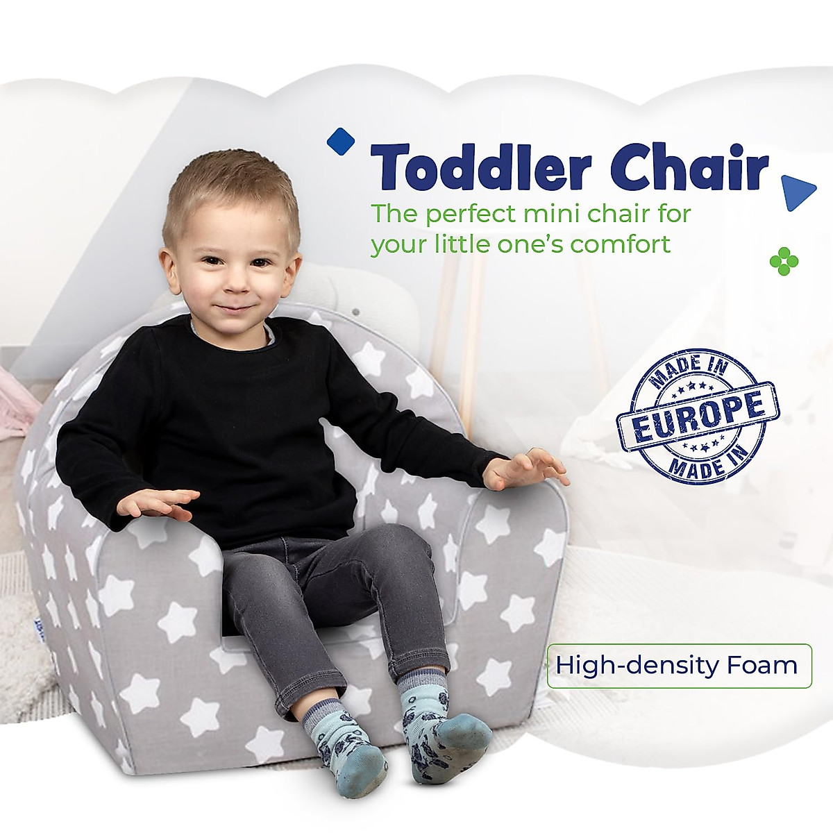 Delsit Kids Couch for Toddlers - Comfy Armchair for Children, Lightweight Foam Sofa and Reading Chair with Removable Cover, Made in Europe